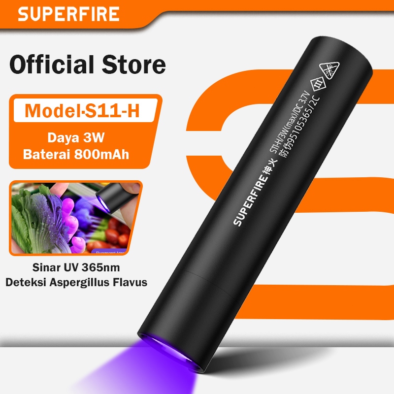 Jual Senter UV SUPERFIRE S11-H 365nm USB Rechargeable Black Light Untuk Deteksi Uang Palsu Urine ...