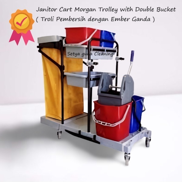 Jual Janitor Cart Morgan Trolley With Double Bucket | Shopee Indonesia