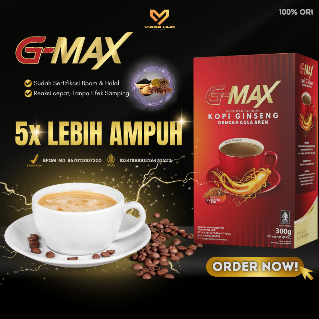 Jual G-MAX Kopi penambah stamina pria Extra Ginseng dan gula aren - Box Isi 10 Sachet @30gr ...