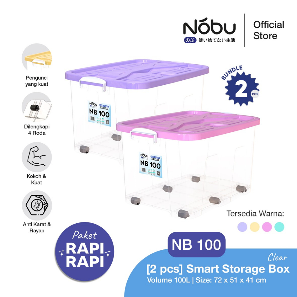 Jual NOBU Paket Rapi Smart Storage Container Box 100L Clear 2Pcs ...