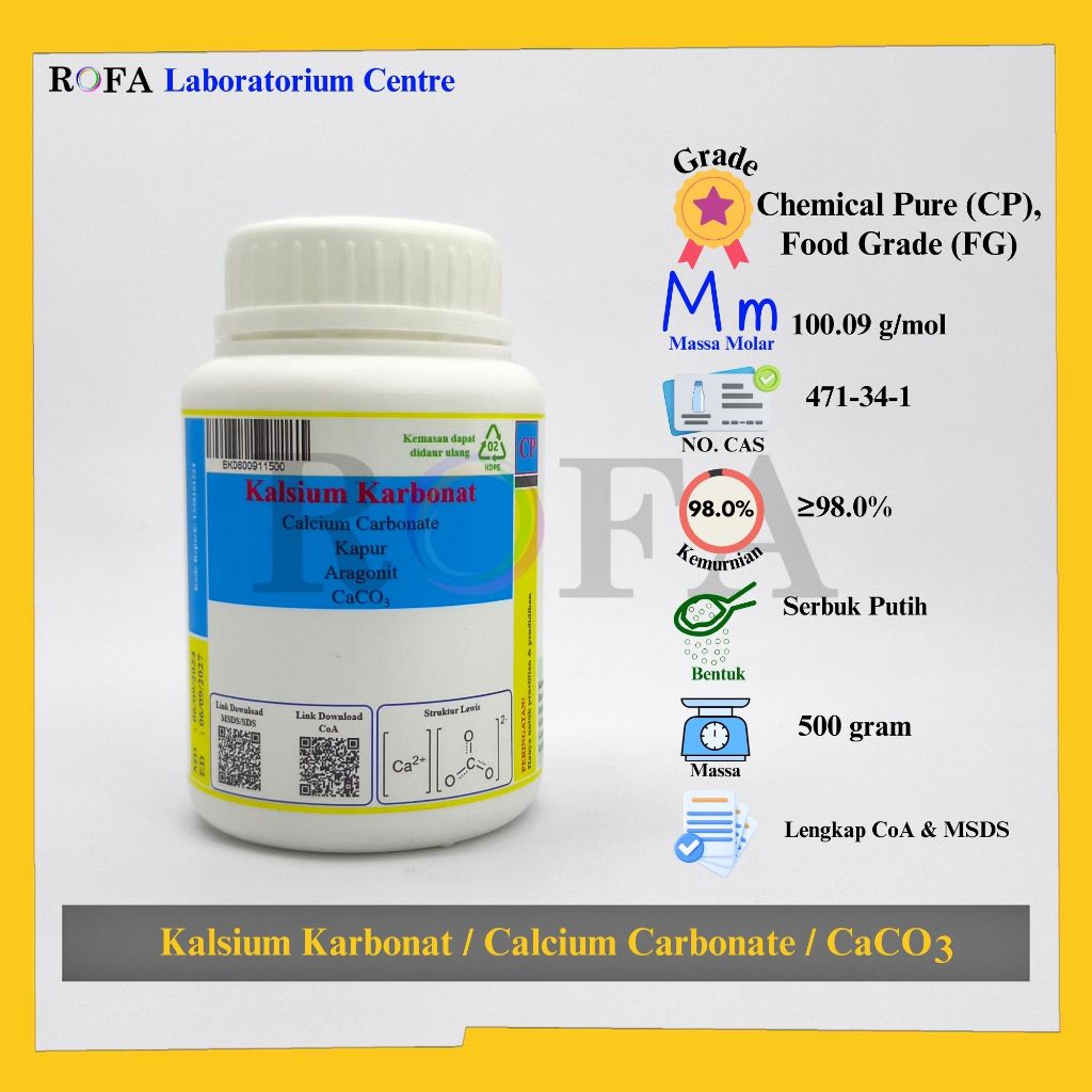 Jual Kalsium Karbonat / Calcium Carbonate / Kapur / CaCO3 CP 500 Gram ...