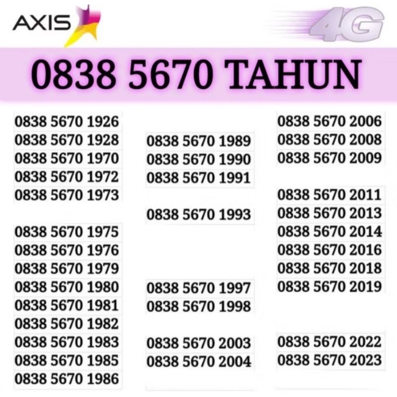 Jual Nomor Cantik Axis Axiata 4G 5G Kartu Perdana Axis Cantik Tahun Lahir 3838 333 | Shopee ...