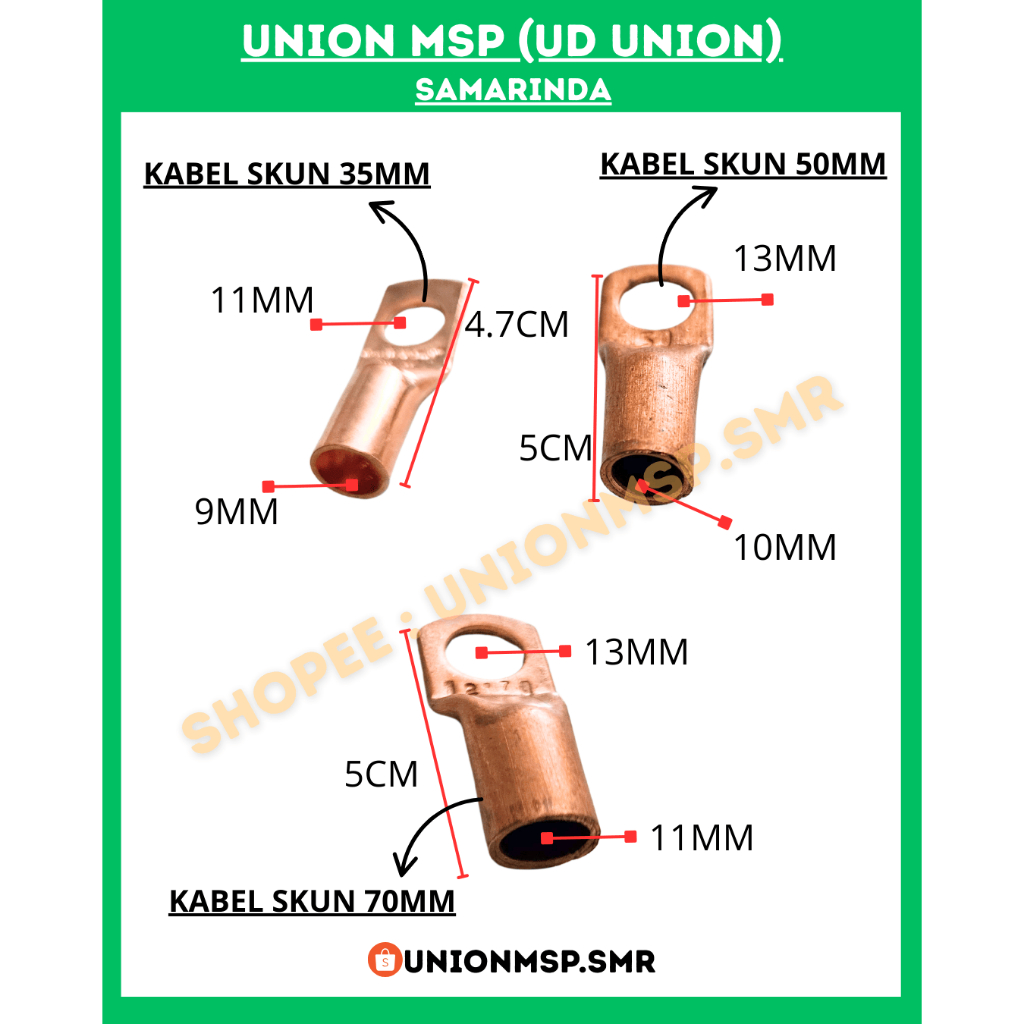 Jual Skun Kabel Las Tembaga 35mm 50mm 70mm | Skun Terminal Kabel Lasan ...