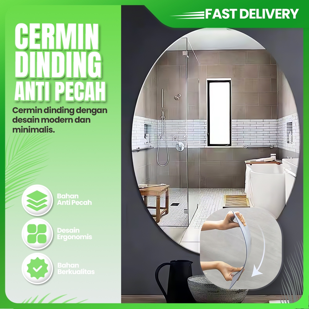 Jual Stiker Cermin Dinding Tempel Kaca Persegi / Oval Minimalis Acrylic ...