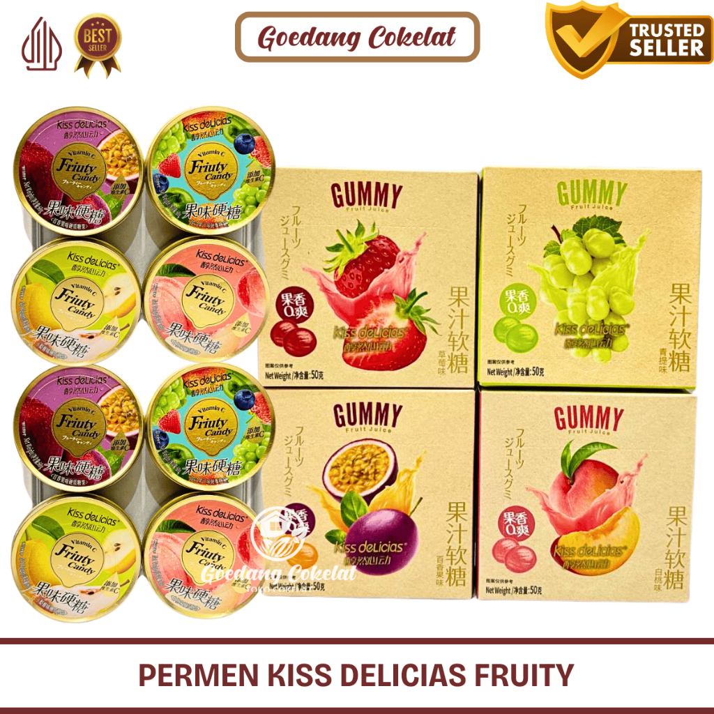 Jual KISS DELICIAS Juicy Gummy Fruity Candy Permen Lunak Keras 50g / 60g | Shopee Indonesia