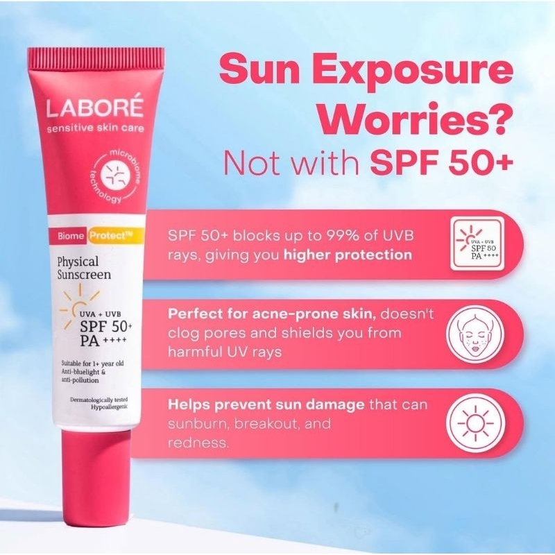 Jual Labore Physical Sunscreen SPF 50 PA++++ 10ml | Mineral Sunscreen ...