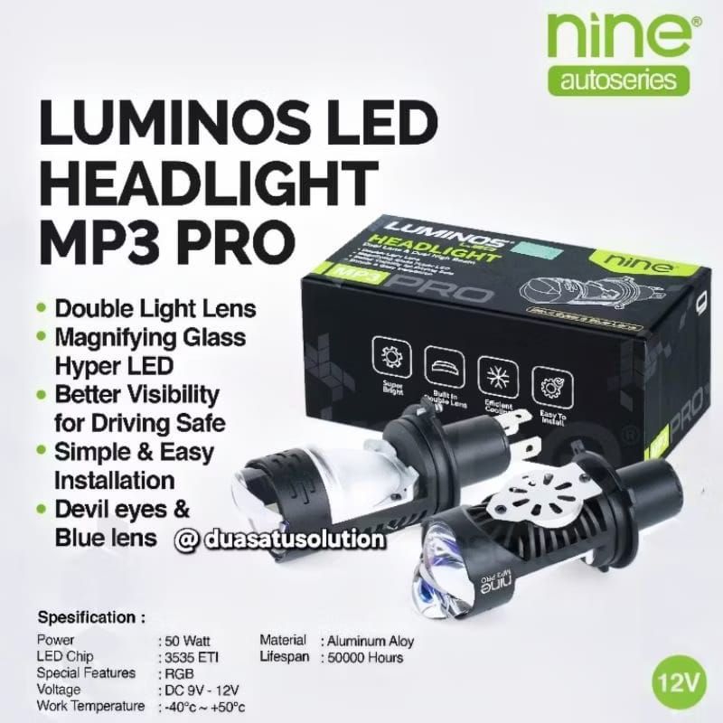 Jual LUMINOS HEADLAMP LED MINI PROJECTOR MINI BILED MP3 PRO RGB H4 50 ...