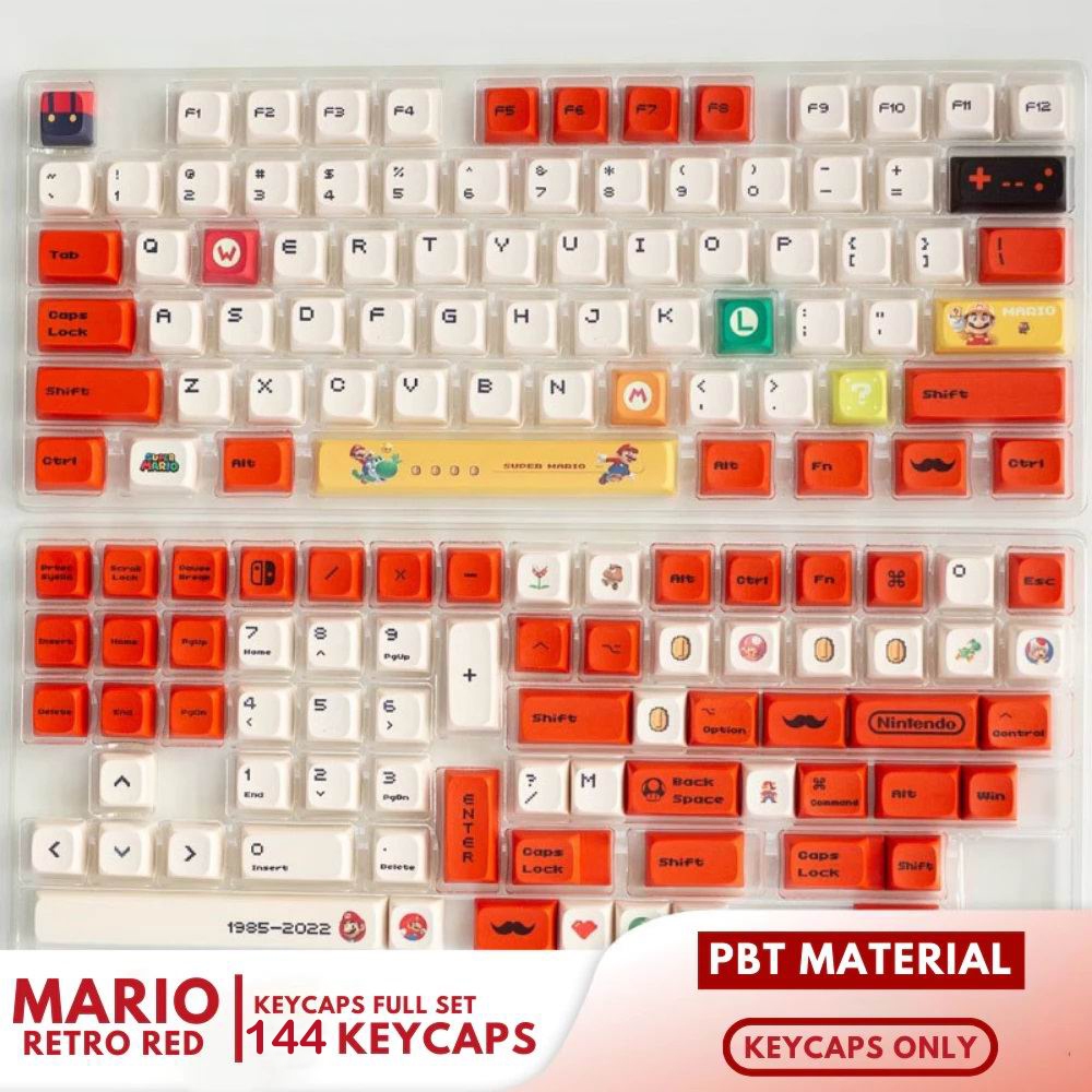 Jual 144 Keys Mario Retro Red PBT XDA Keycaps (NEW) | Shopee Indonesia