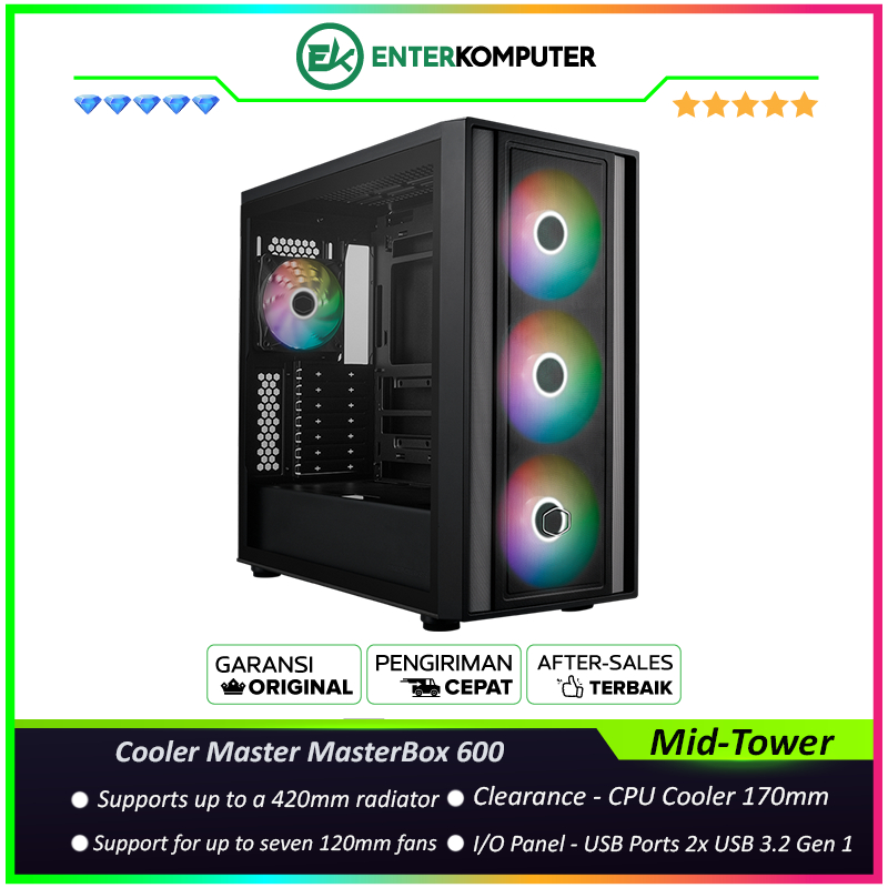 Jual Cooler Master MasterBox 600 Black / Casing Mid Tower | Shopee ...