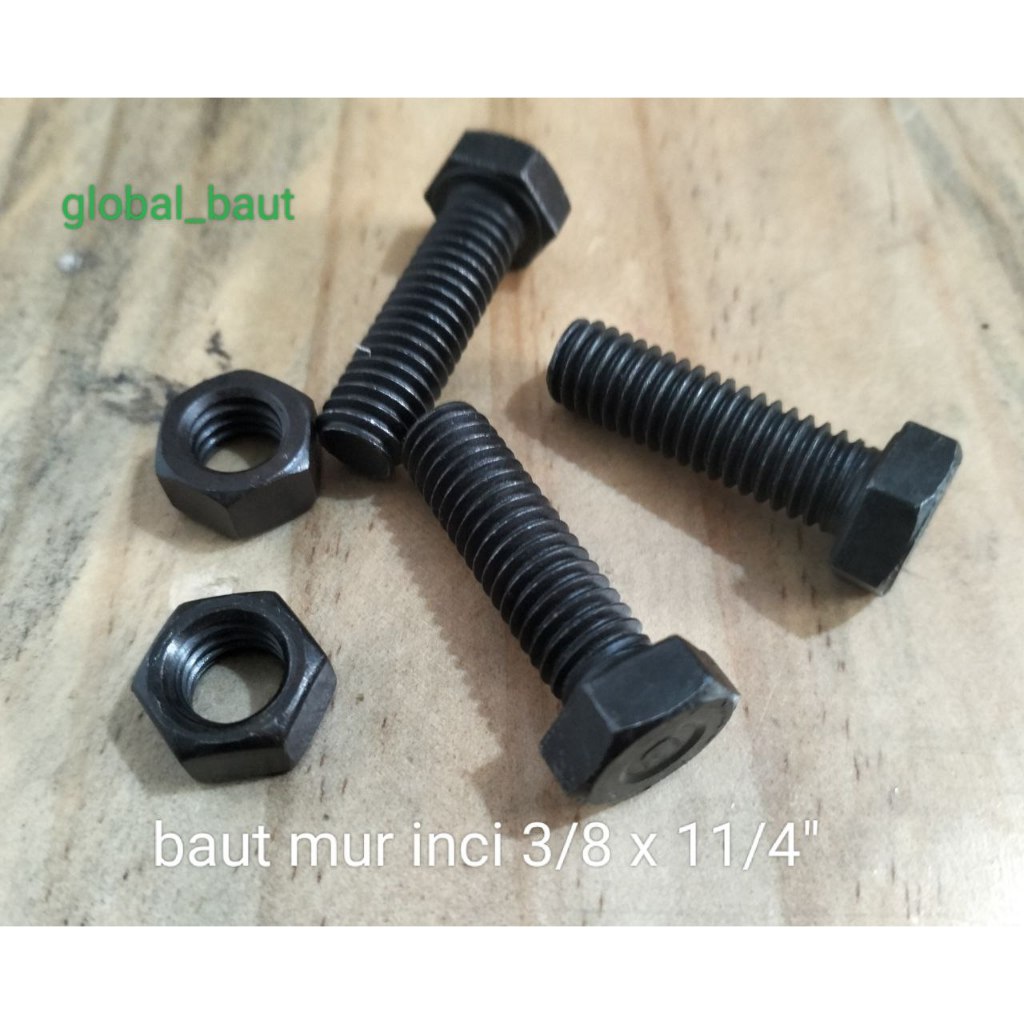 Jual baut mur inci baut kasar 3/8 x 11/4" kunci 14 ( pcs ) | Shopee ...