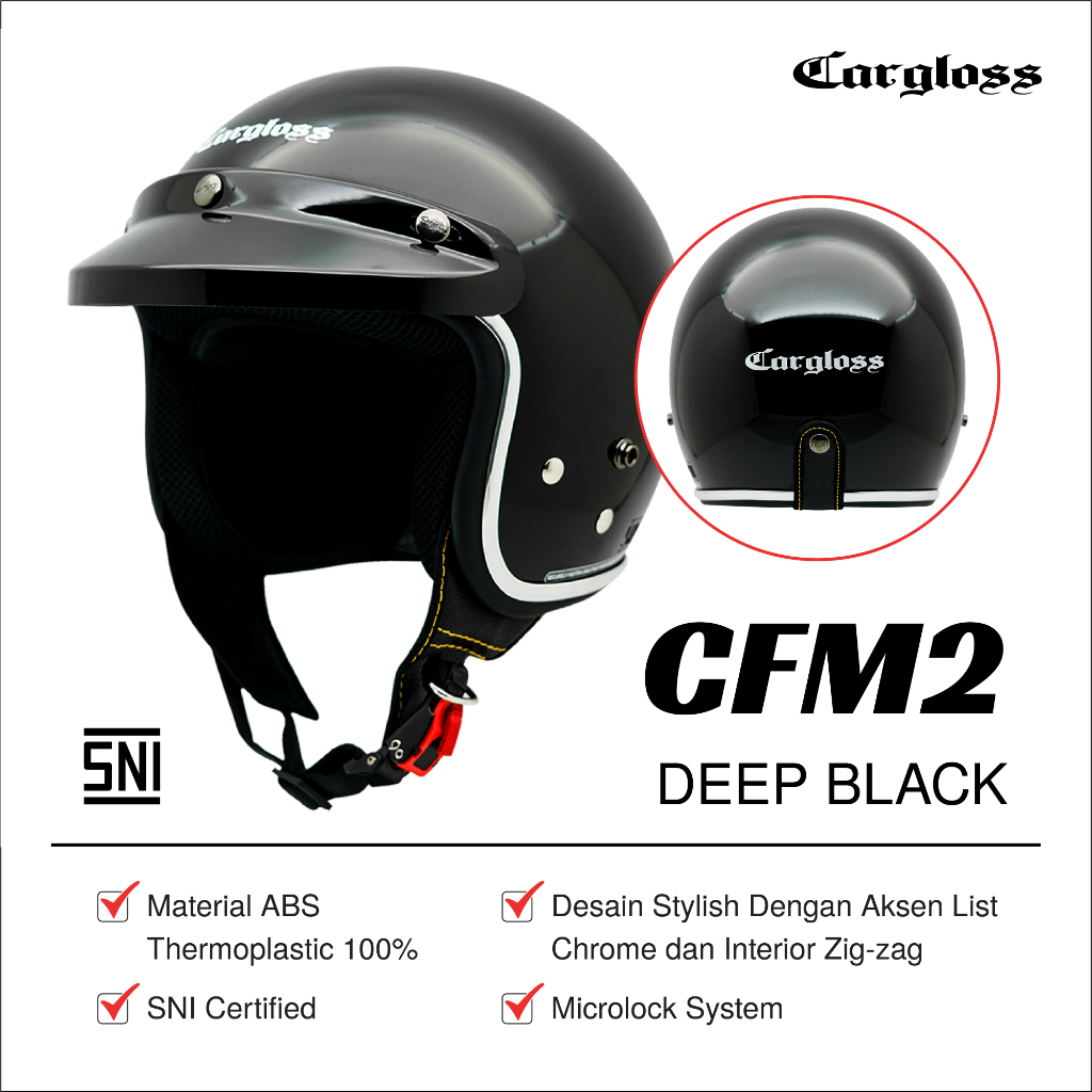 Jual Cargloss CFM 2 Retro Helm Half Face - Deep Black | Shopee Indonesia