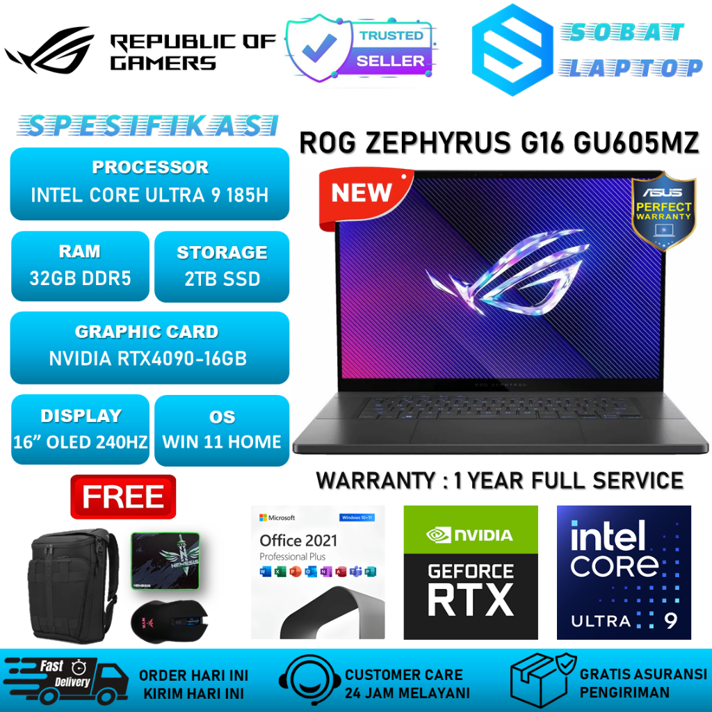 Jual ASUS ROG ZEPHYRUS G16 OLED GU605MZ INTEL ULTRA 9 185H RTX4090-16GB ...