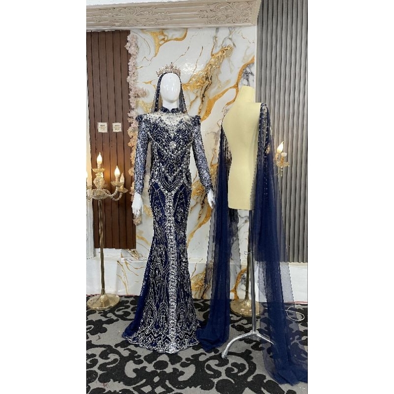 Jual TERBARU GAUN SLIM DRESSJUBAH FULL PAYET//GAUN WEDDING MEWAH //GAUN ...