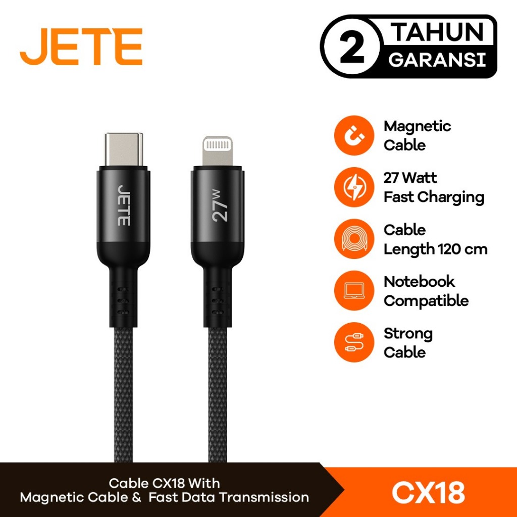 Jual Kabel Data 27W Magnetic JETE CX18 Type C to Lightning Self Winding ...