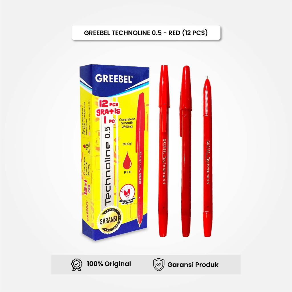 Jual GREEBEL Bolpen Pulpen Technoline Tinta Merah 0.5 (12 PCS / BOX ...