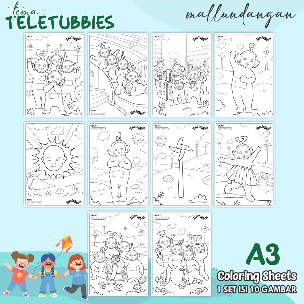Jual LEMBARAN MEWARNAI ANAK A3 - TEMA TELETUBBIES - PAPER COLORING ...