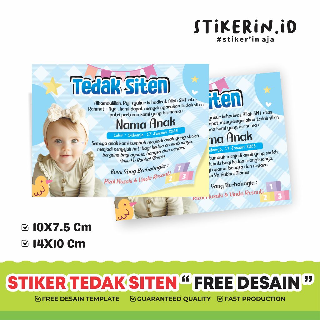 Jual Cetak Stiker Tedak Siten UK A3+ Stiker Chromo / Stiker Turun Tanah ...