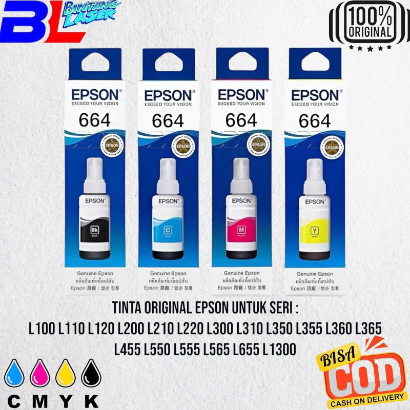 Jual SATU SET TINTA EPSON 664 T664 ORIGINAL SERIES L100/L110/L120/L200/L210/L300/310 | Shopee ...