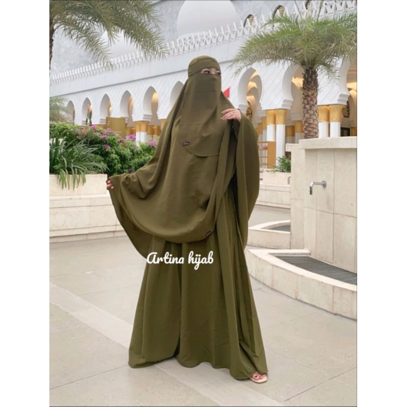Jual gamis set hijab | gamis syar'i set khimar wolfis exlusive free cadar bandana | Shopee Indonesia