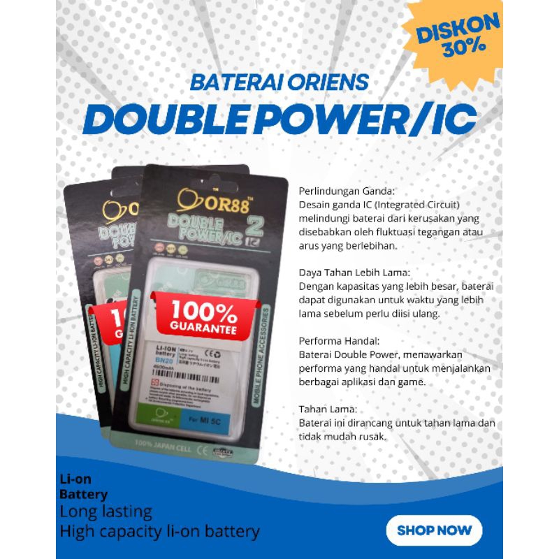 Jual BATERAI BATTERY XIAOMI REDMI MI 5C / BN20 / BATTERY ORIENS DOUBLE POWER/IC | Shopee Indonesia