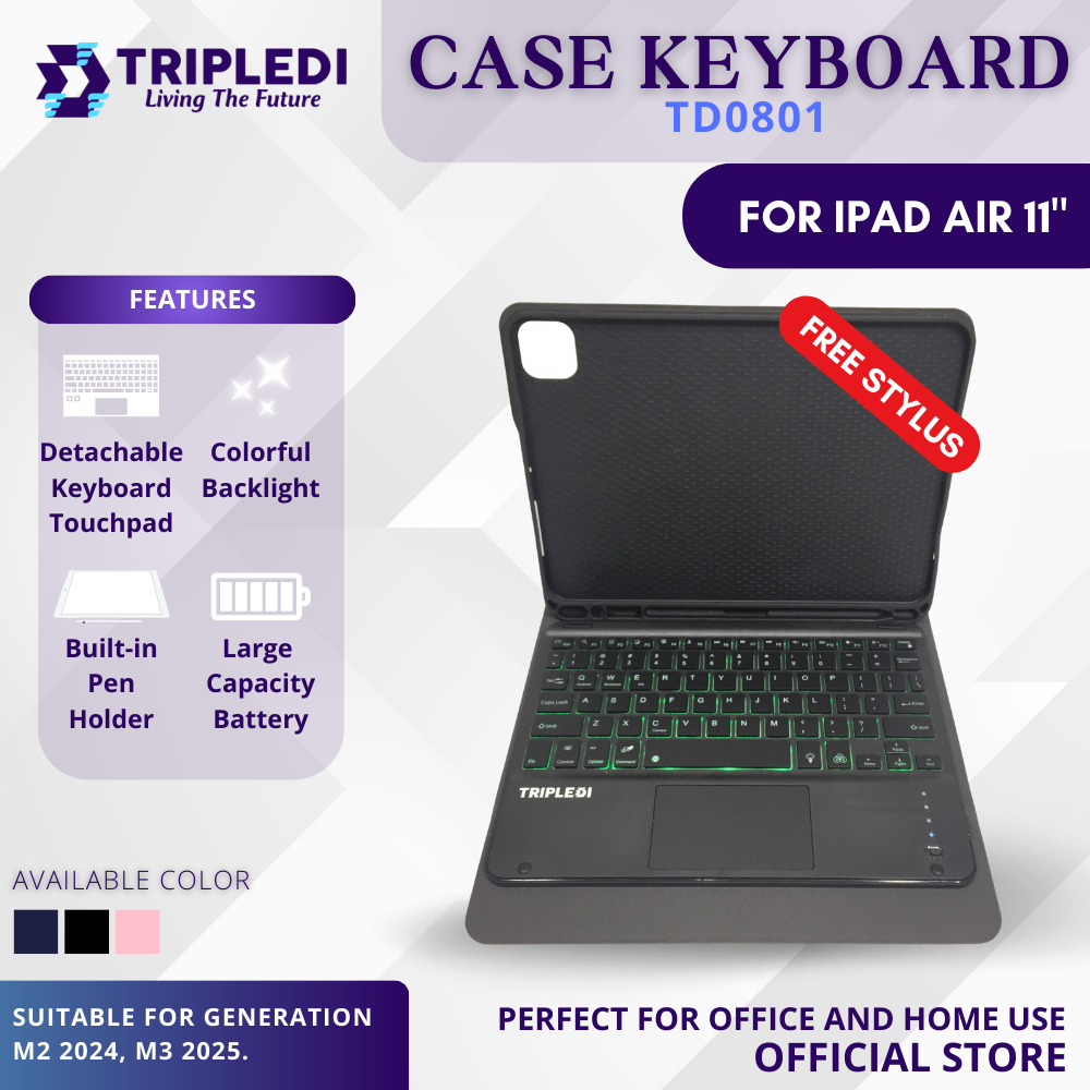 Jual TRIPLEDI Case Keyboard For iPad Air 11 Inch M2 M3 2024 2025 TD0801 ...