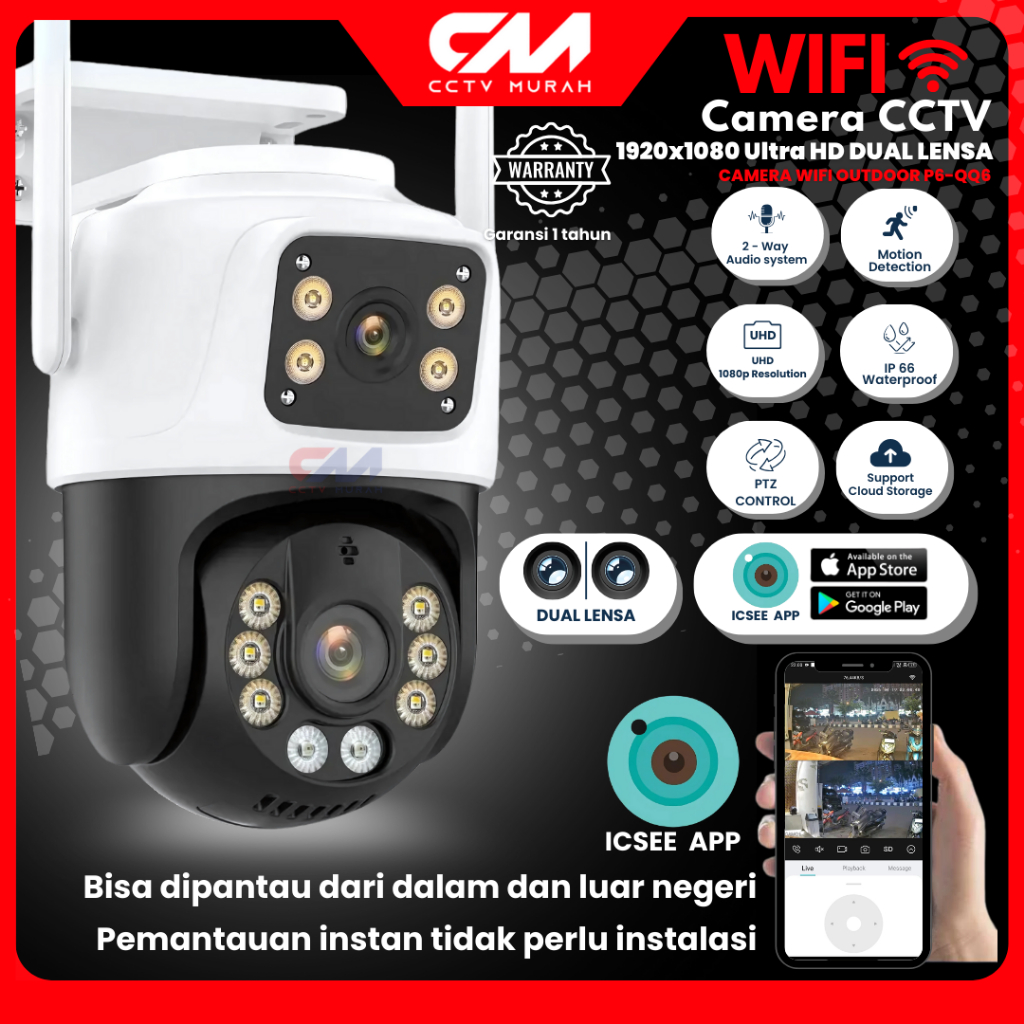 Jual CCTV CAMERA WIFI , Dual Lens 4MP+4MP Atas Bawah, Full Color & Full ...