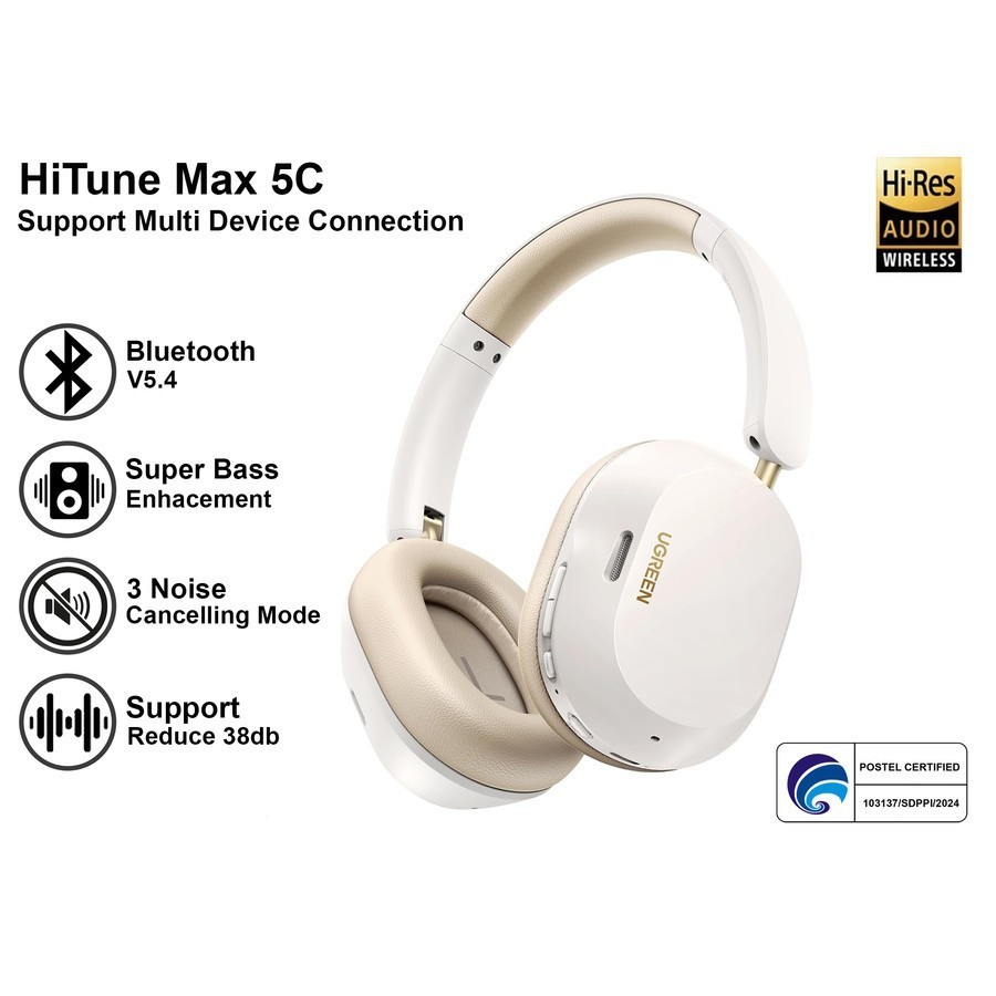 Jual UGREEN Headphone Exclusive HiTune Max 5C ANC Bluetooth 5.4 WHITE Hybrid Wireless Active ...