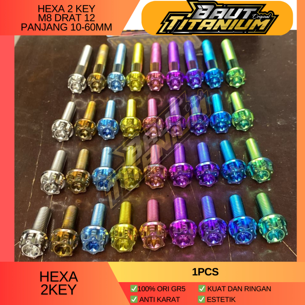 Jual Baut Titanium Hexa 2 Key M8 Drat 12 x 10 15 20 25 30 35 40 45 50 60 75 85 Gr5 | Shopee ...