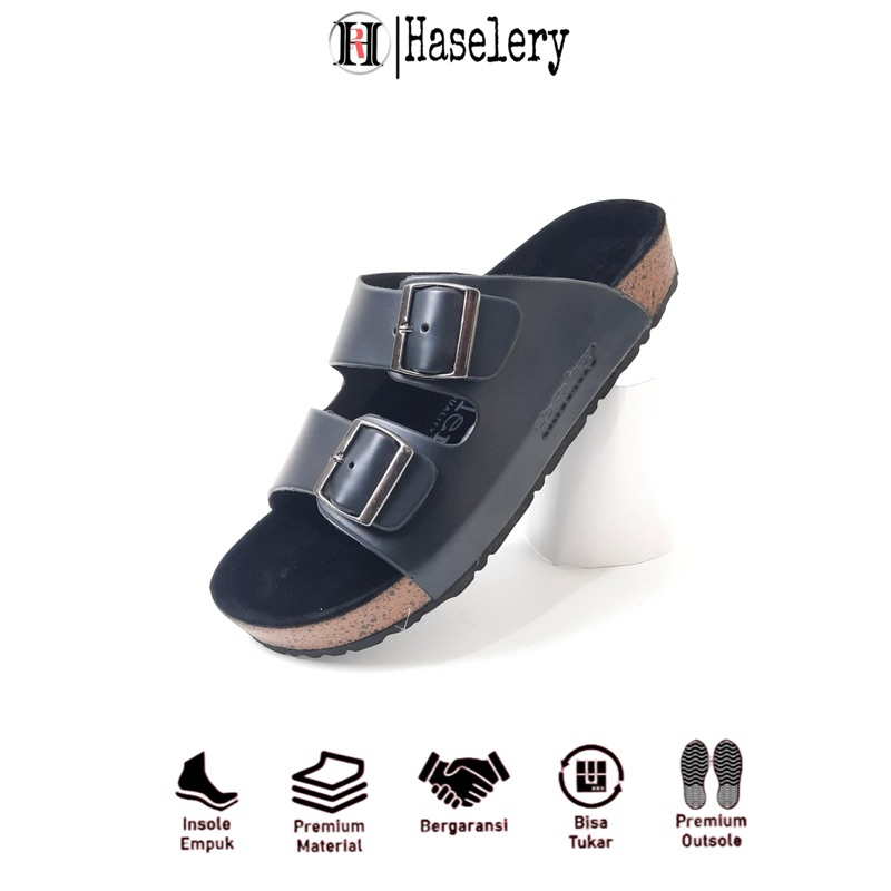 Jual HASELERY - Kama Full Black Sandal Casual Pria Wanita Sendal Main ...