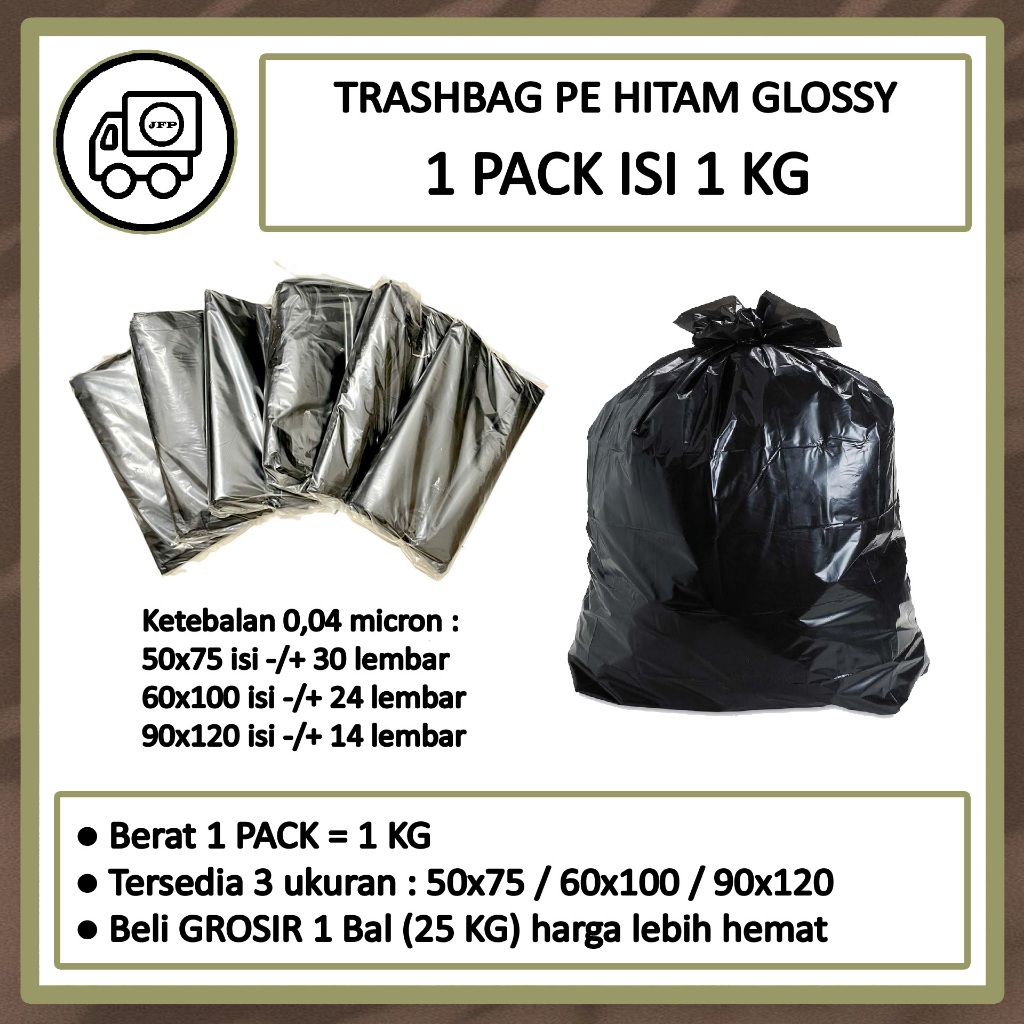 Jual Trash Bag Kantong Sampah PE Hitam 50x75 60x100 90x120 Glossy isi 1 KG | Shopee Indonesia