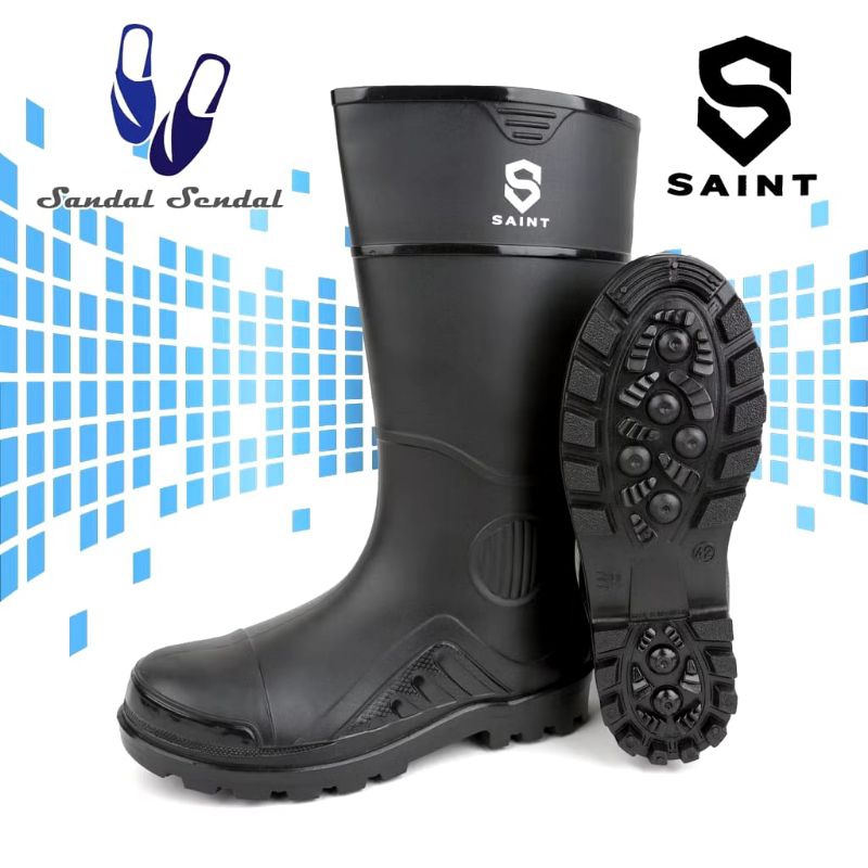 Jual Sepatu Boot Tinggi SAINT BOOTS Hitam Anti Slip Air Lentur Nyaman ...