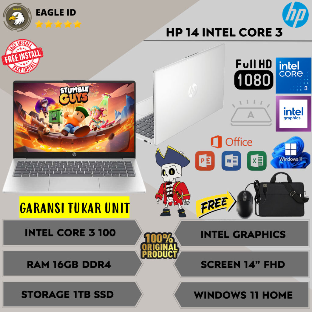 Jual Laptop Kerja Terbaru HP 14 Intel 3 100U Ram 16GB SSD 512GB 14inch ...