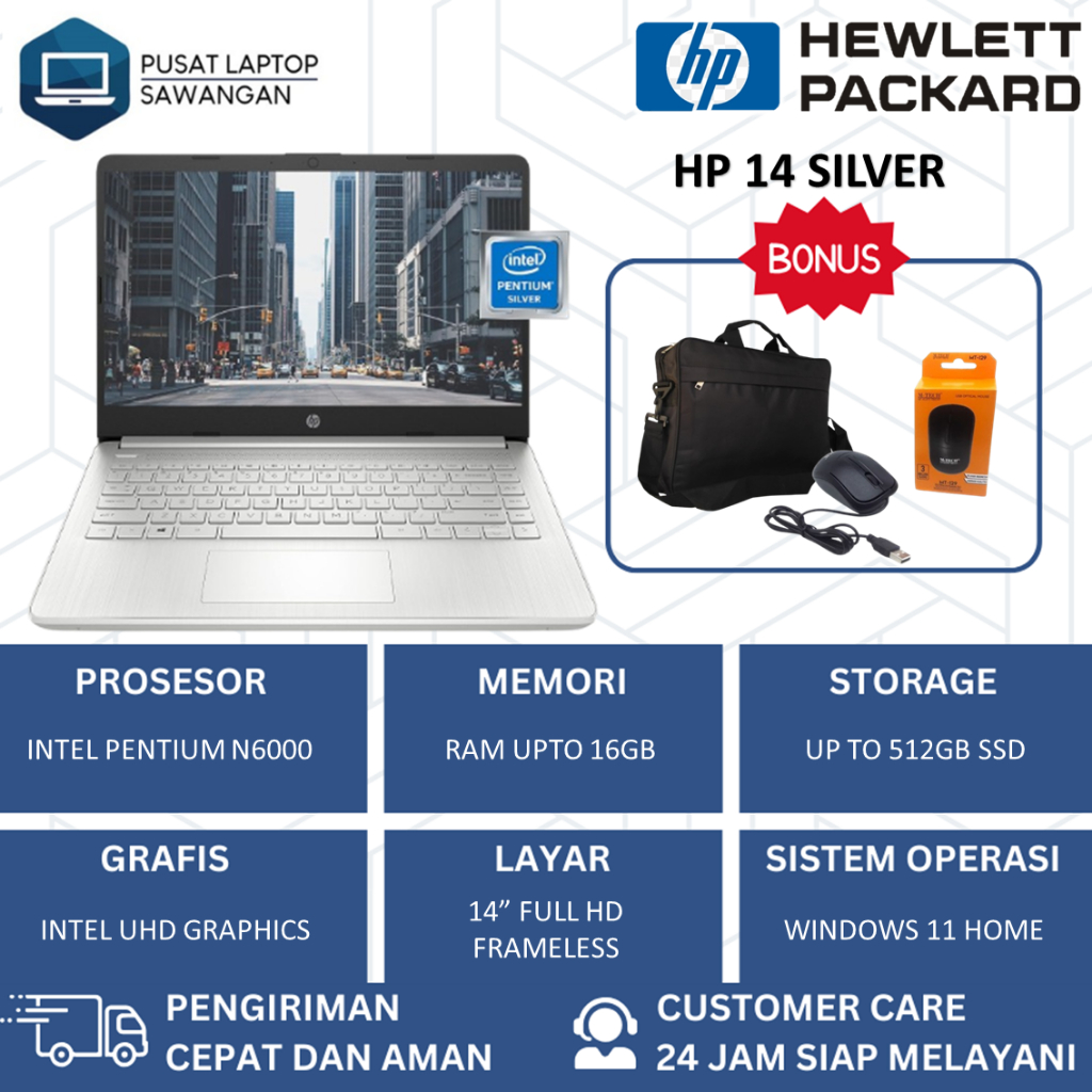 Jual Laptop HP 14 Intel N6000 RAM 16GB 512GB SSD 14 FHD Windows 11 ...