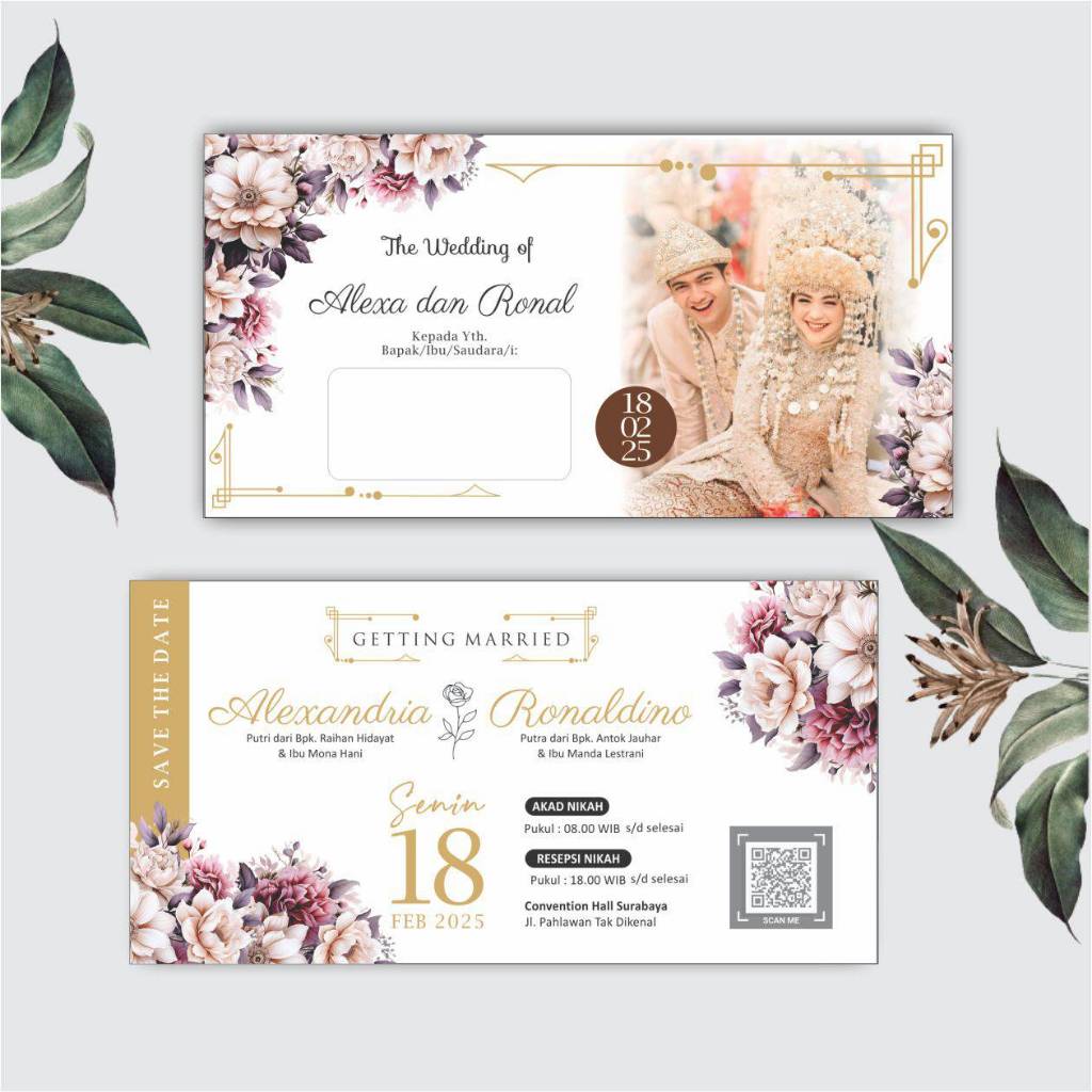 Jual Undangan Pernikahan Tema Tradisional Modern | Desain Bunga Elegan ...