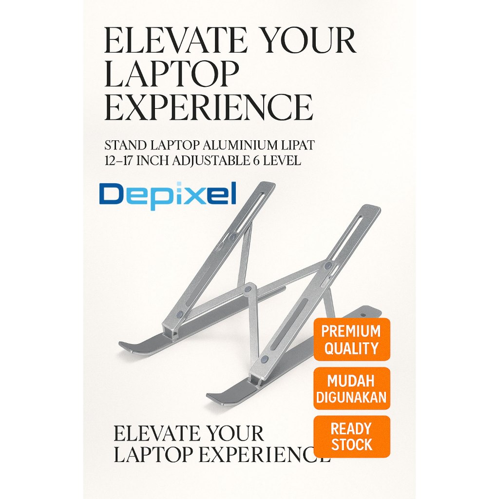 Jual Stand Laptop Aluminium Lipat 12-17 Inch Adjustable 6 Level, Portable Ergonomis untuk Desain ...