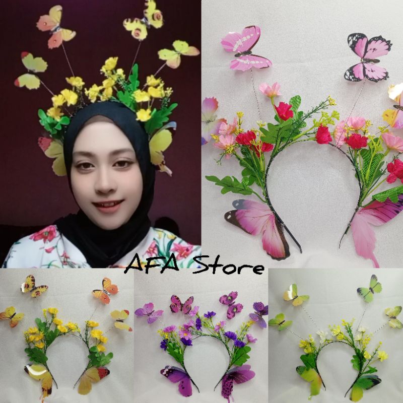Jual mahkota bunga / bando kupu-kupu mix bunga / bando bunga / bando ...