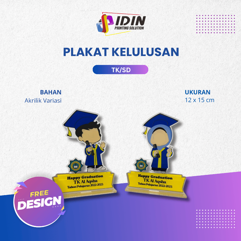 Jual Plakat Wisuda Akrilik Anak SD TK Graduation Gift Cendera Mata ...