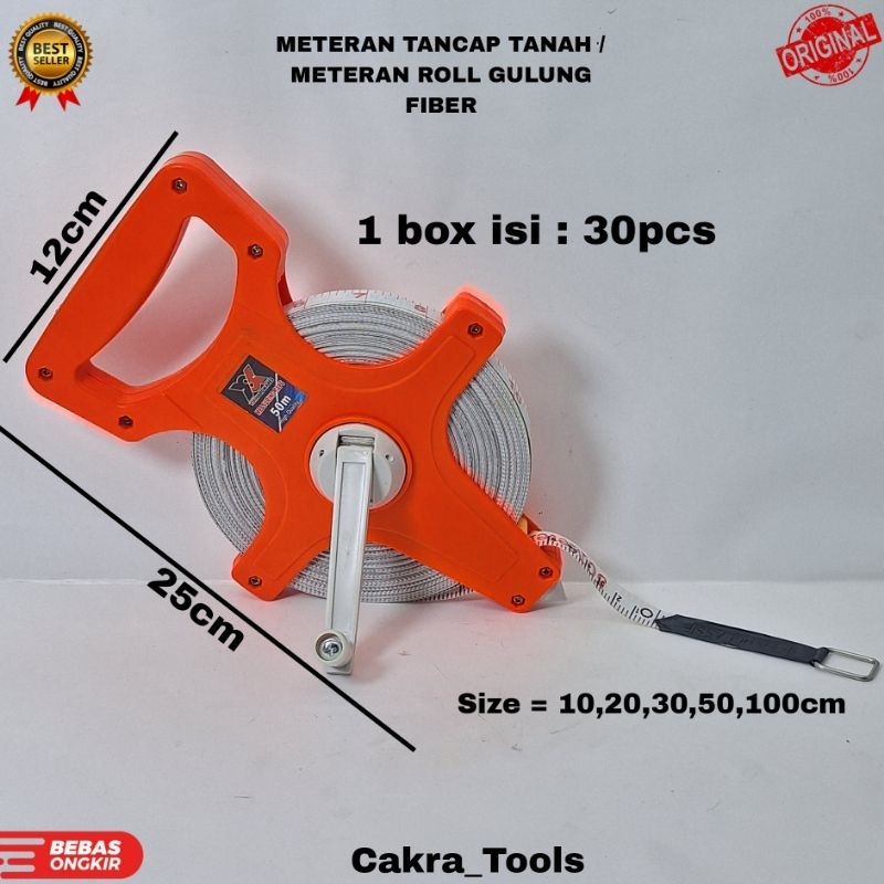 Jual METERAN TANCAP TANAH / METERAN ROLL GULUNG FIBER MEASURING TAPE 10M,20M,30M,50M,100M ...