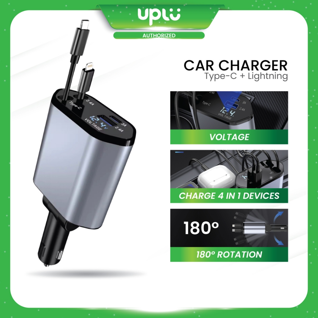 Jual UPLU Authorized Car Charger Colokan Mobil 4 Ports PD 120W USB Type ...
