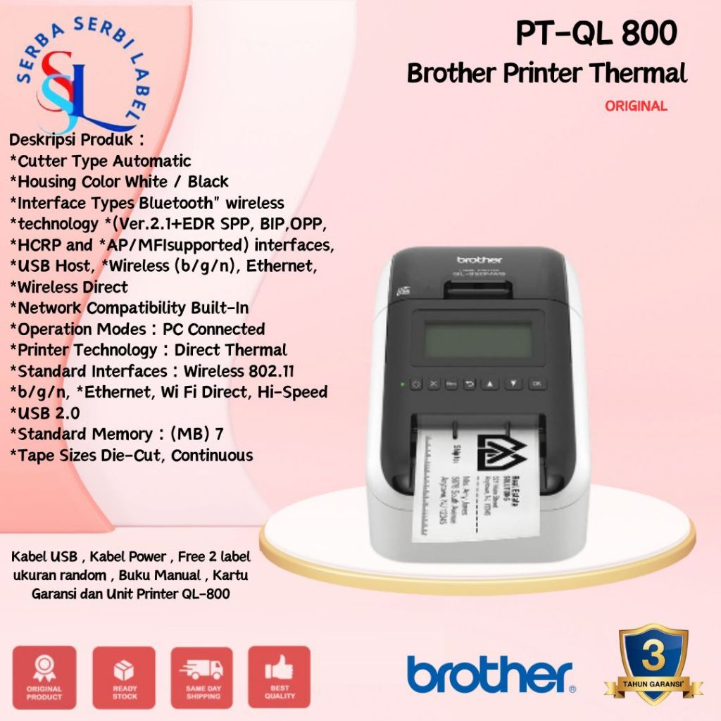 Jual Printer Label BROTHER QL800 | QL820 Wireless WiFi LAN Bluetooth ...