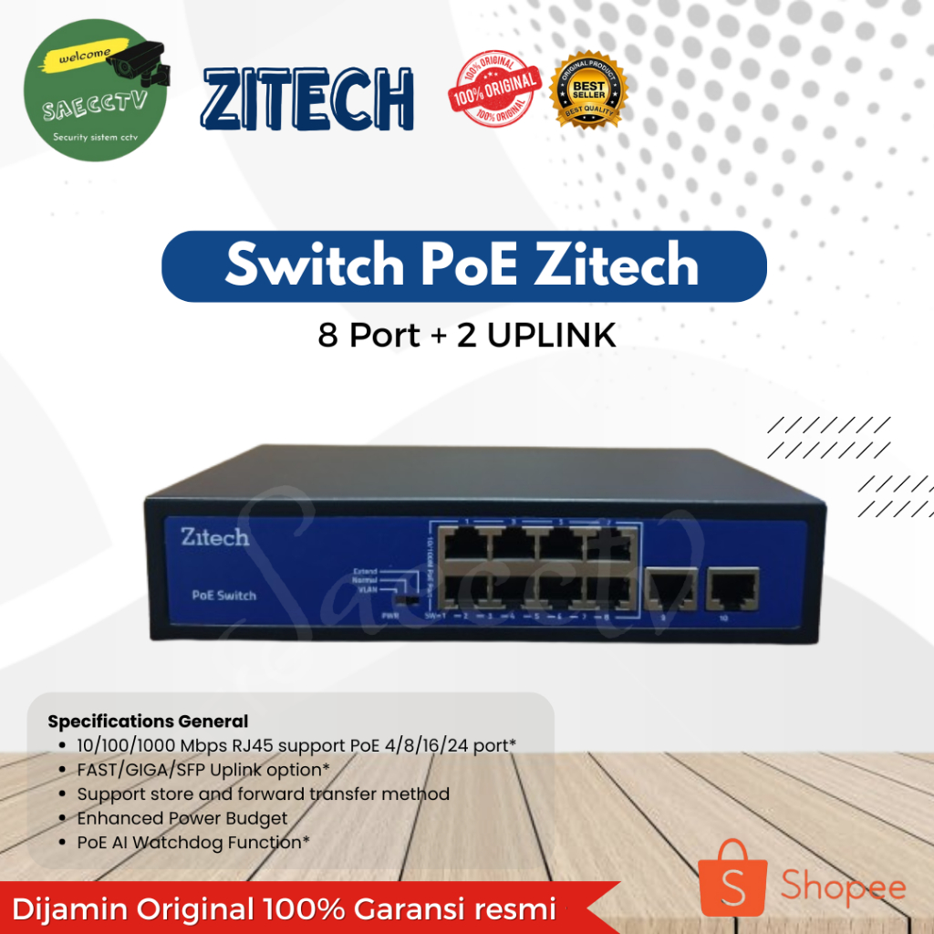 Jual SWITCH POE ZITECH 8 PORT + 2 UPLINK \ AI SMART POE 10\100MBPS BEST ...