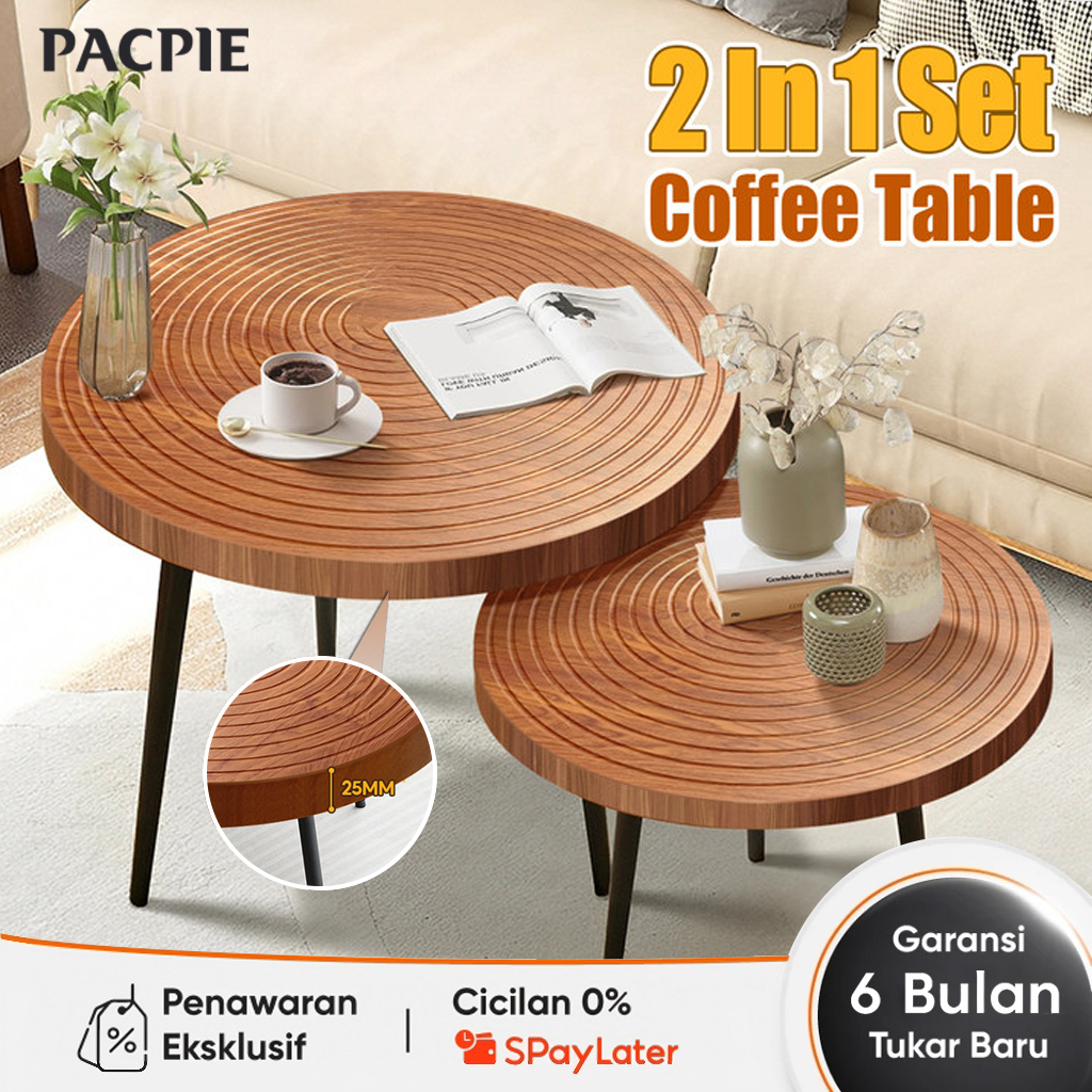 Jual PACPIE Meja Tamu Estetik Bulat Motif Tahun Kayu / Ala Jepang Meja ...
