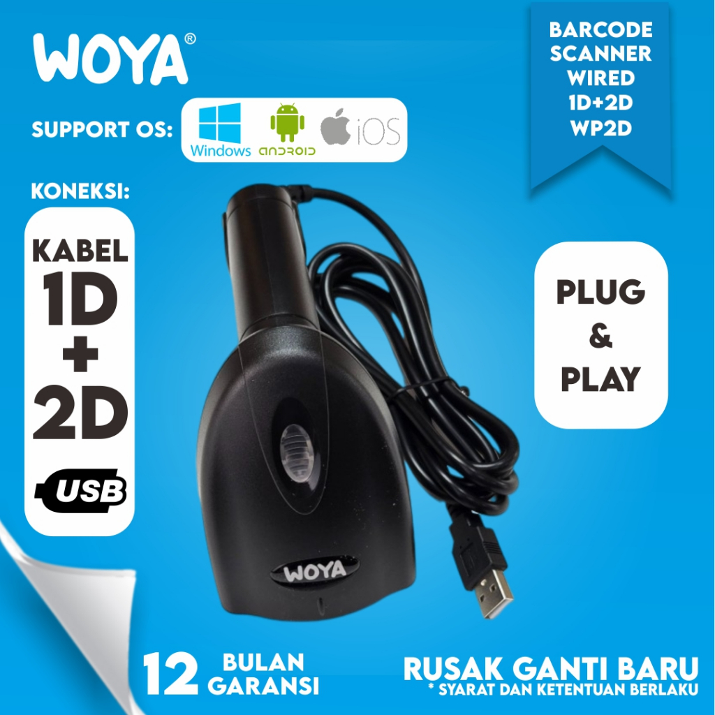 Jual WOYA Barcode Scanner 1D 2D AutoScan Support Scanner Kabel Wireless ...