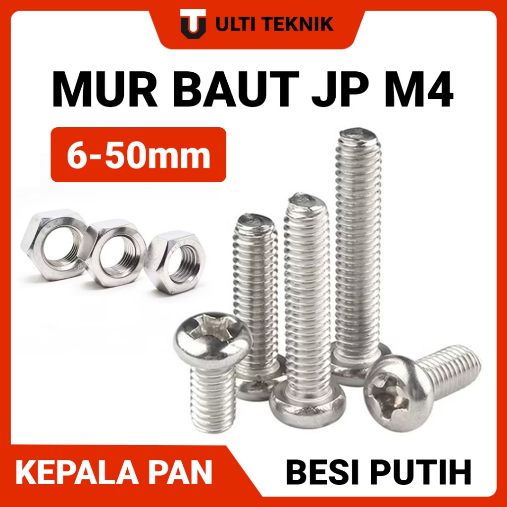 Jual Mur Baut JP M4 Sepasang Besi Putih Galvanis | Baut Philips Head ...