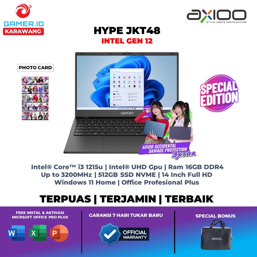 Jual Laptop Axioo Hype JKT48 Intel Core I3 1215 Ram 16GB SSD 512GB W11 ...