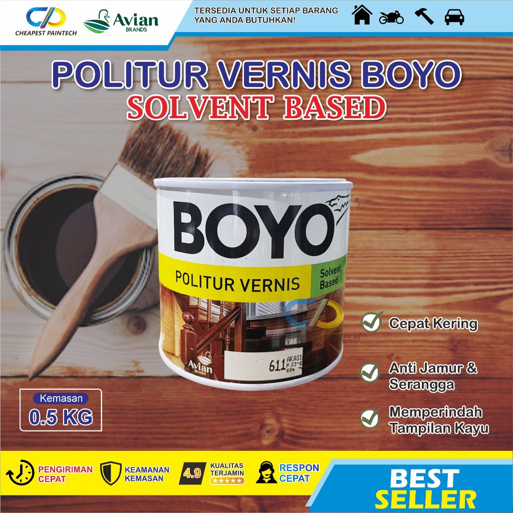Jual Avian Boyo Cat Politur plitur warna, cat vernis 500 ml warna ...