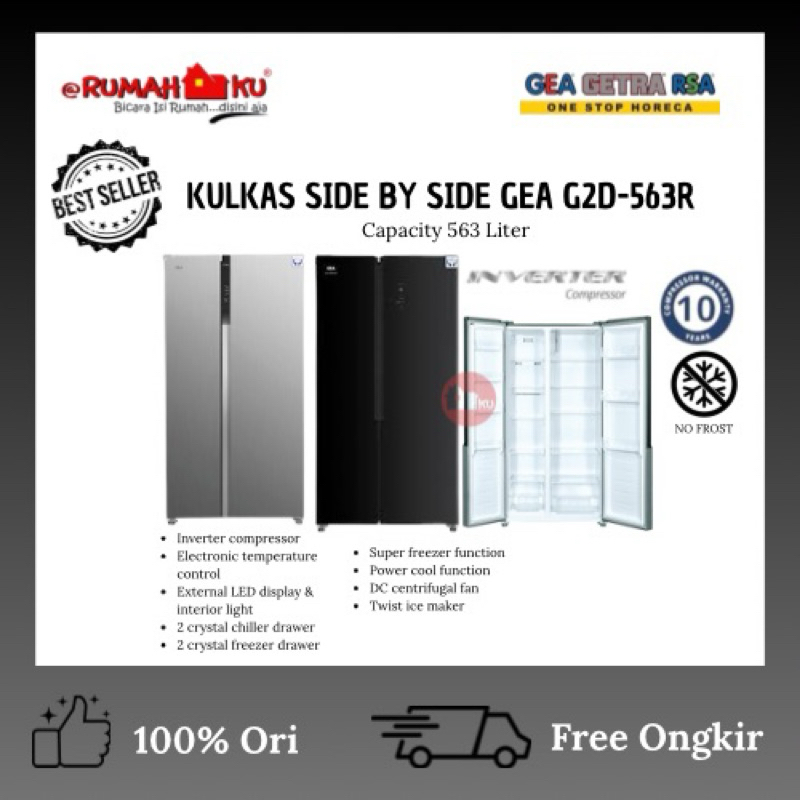 Jual GEA KULKAS SIDE BY SIDE G2D-563R BLACK GLASS/GEA KULKAS SIDE BY ...