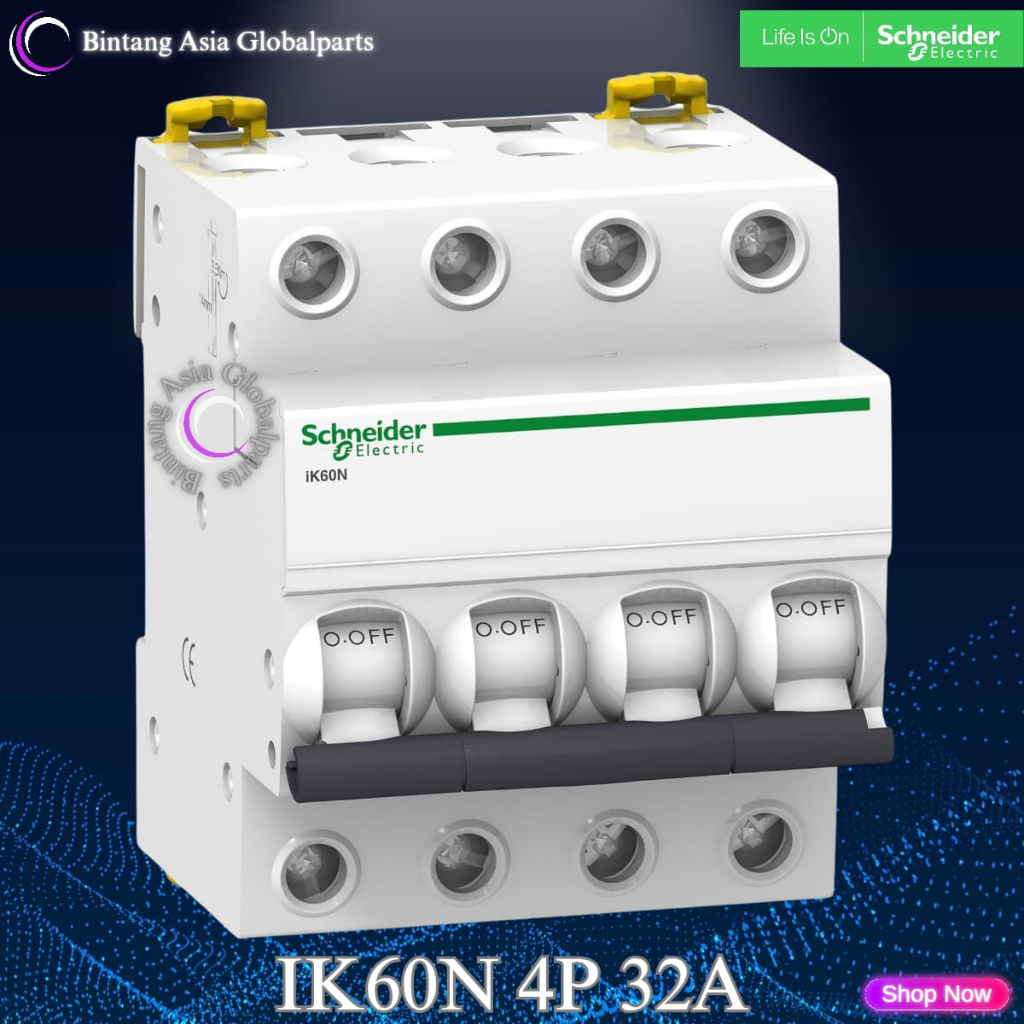 Jual MCB 4p 32a Schneider iK60N Original / MCB 4 Phase 32 Ampere A9K24432 / MCB 4 Pole 32a 6kA ...