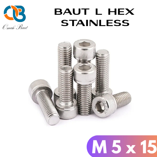 Jual Baut L M5x15 Stainless Steel 304 / Hex Socket Screw Bolt M5 x 15 SS304 | Shopee Indonesia