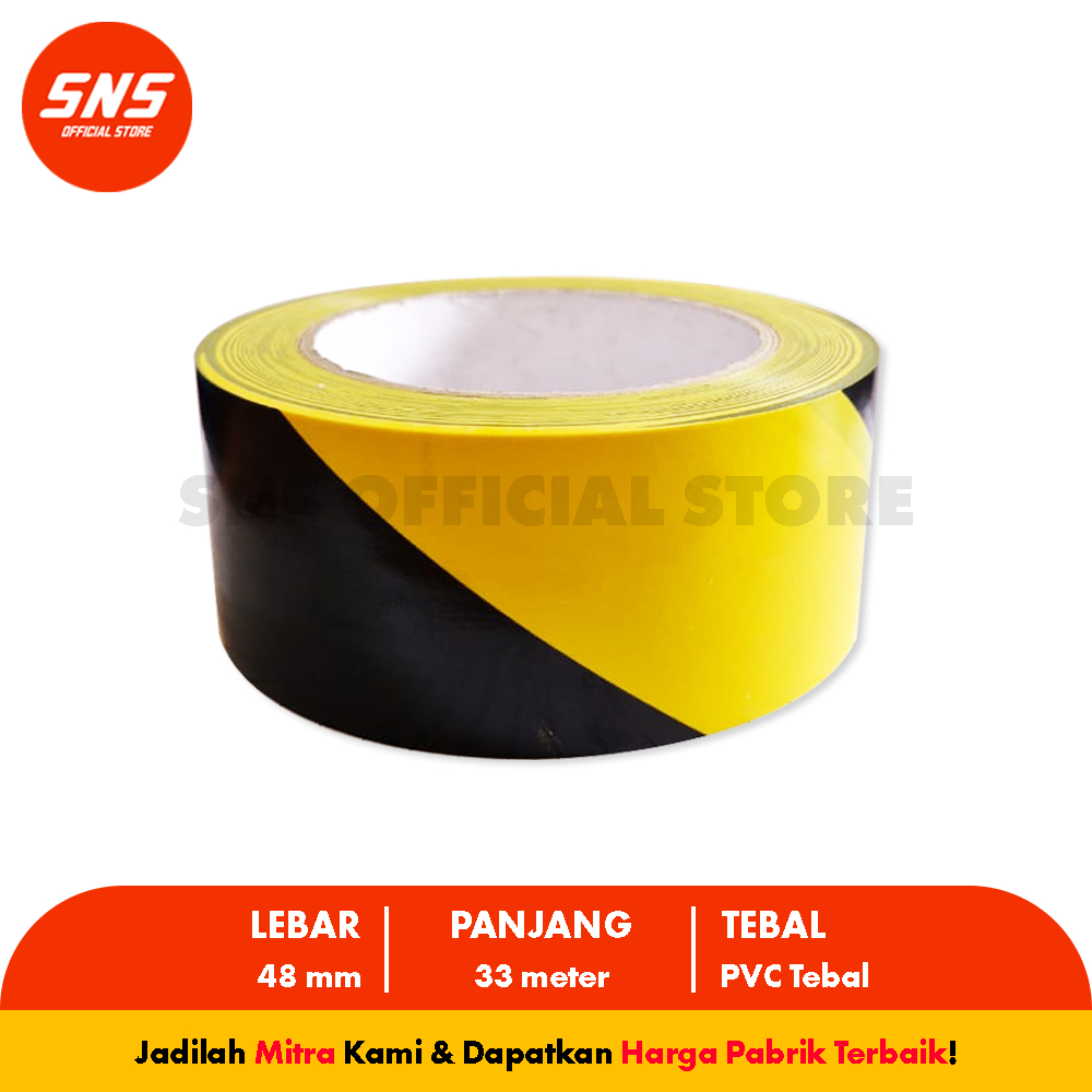 Jual Lakban Police Line /PVC Marking Tape /Lakban Lantai Hitam Kuning 48 mm x 33 Meter SNS ...